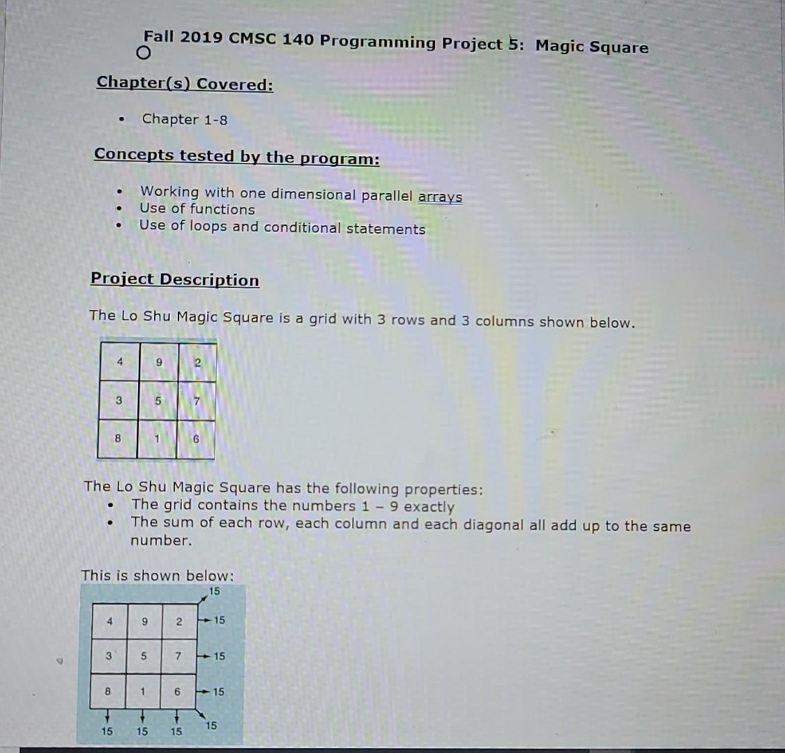 Solved Fall 2019 CMSC 140 Programming Project 5: Magic | Chegg.com