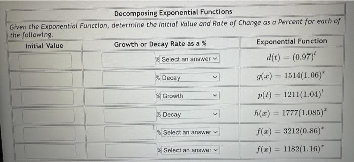 Solved Decomposing Exponential Functions Given the | Chegg.com