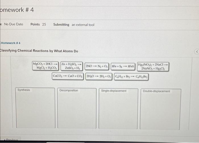 Solved Classifying Chemical Reactions by What Atoms Do | Chegg.com