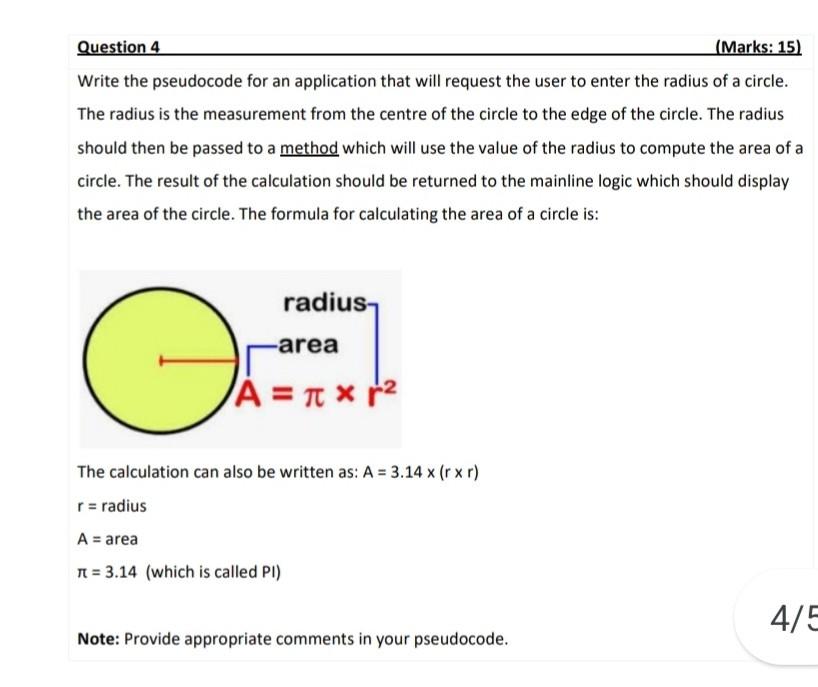 Solved Question 4 (Marks: 15) Write the pseudocode for an | Chegg.com