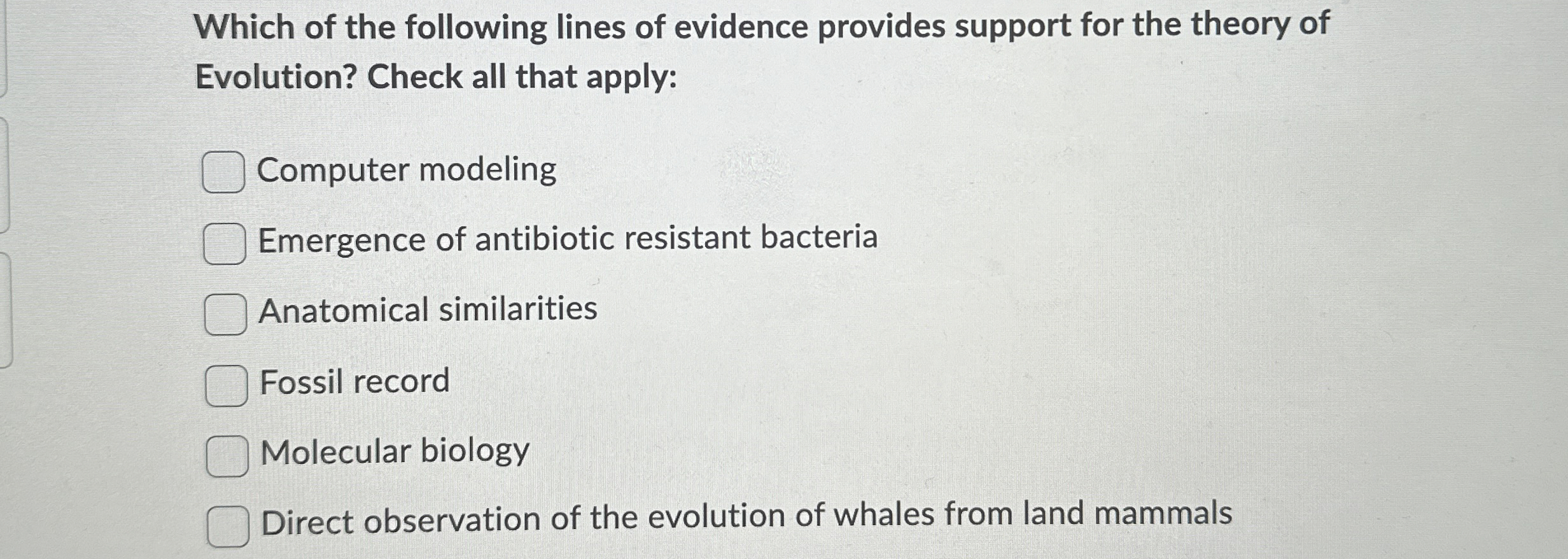 Solved Which of the following lines of evidence provides | Chegg.com