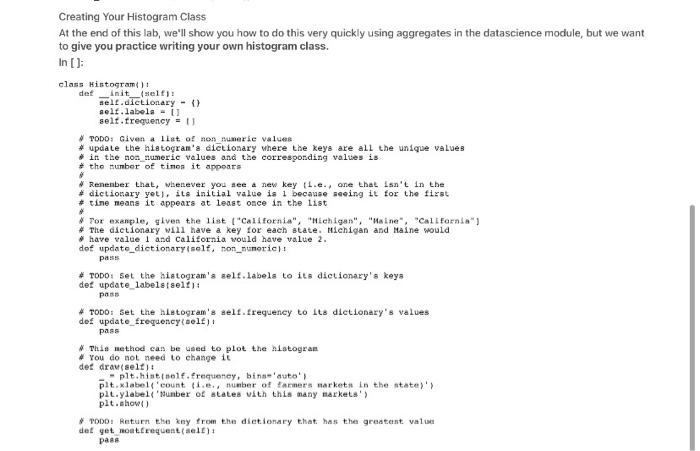 Solved Creating Your Histogram Class At the end of this lab, | Chegg.com