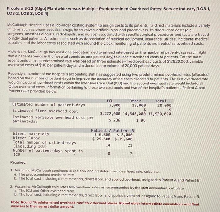 Solved Problem 3-22 (Algo) Plantwide versus Multiple | Chegg.com