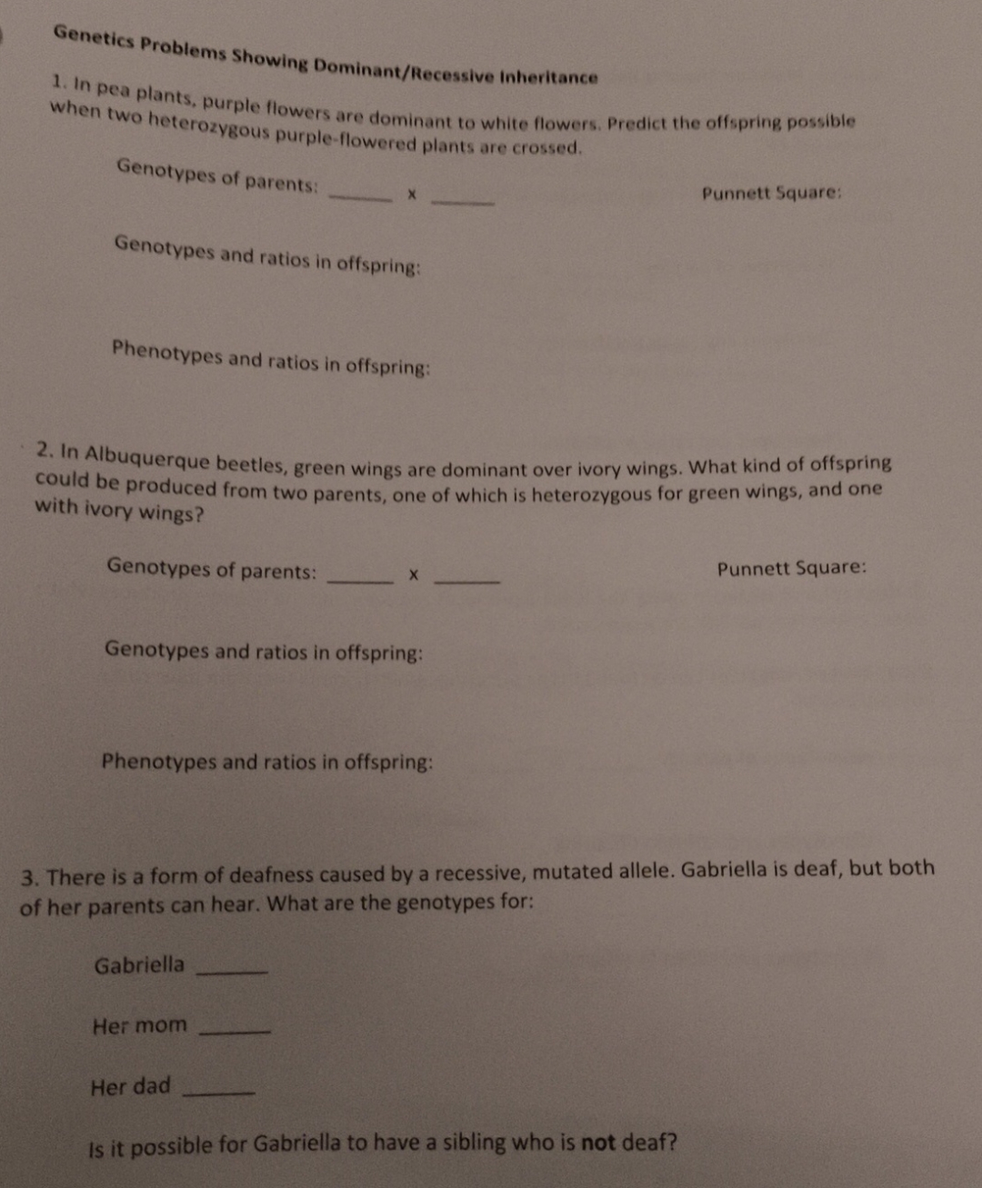Solved Genetics Problems Showing Dominant/Recessive | Chegg.com