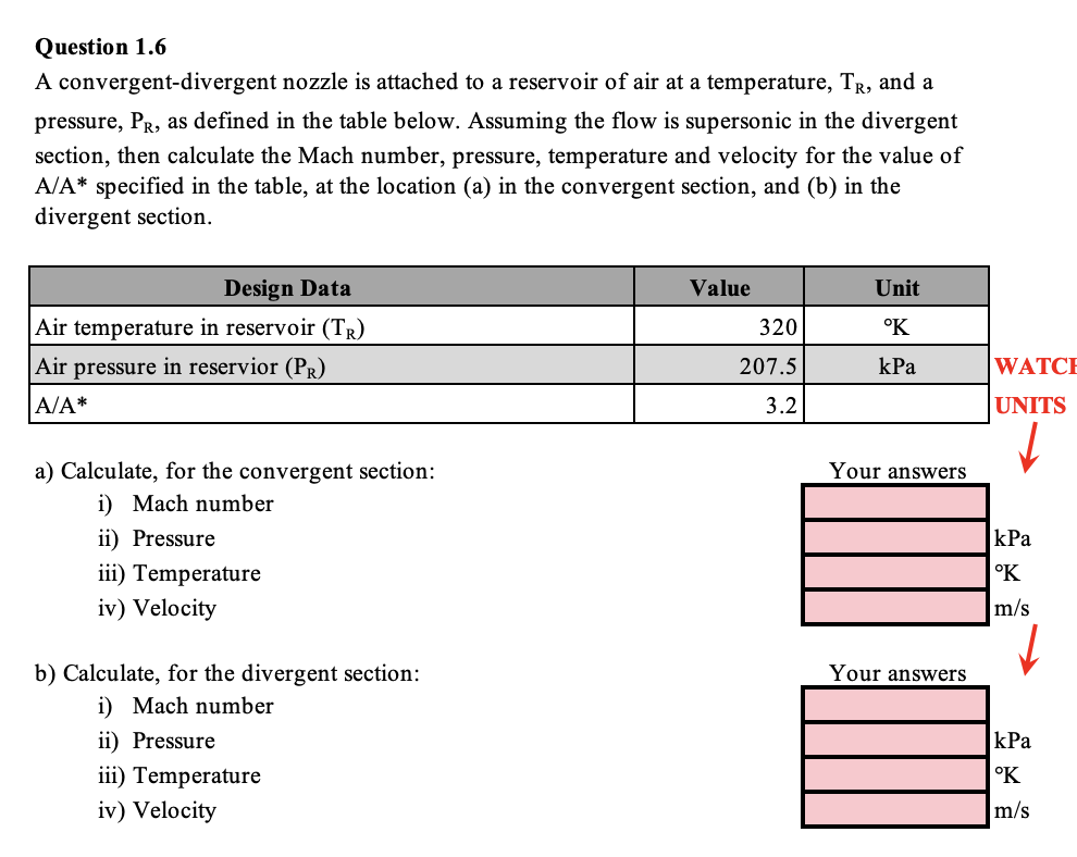 Solved Question 1.6A convergent-divergent nozzle is attached | Chegg.com