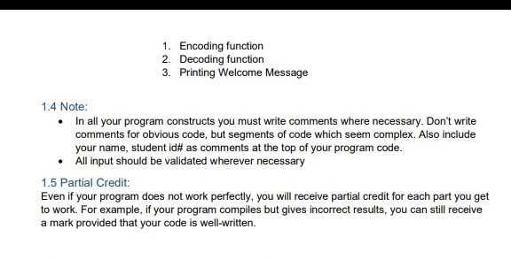 1. Encoding function 2. Decoding function 3. Printing | Chegg.com