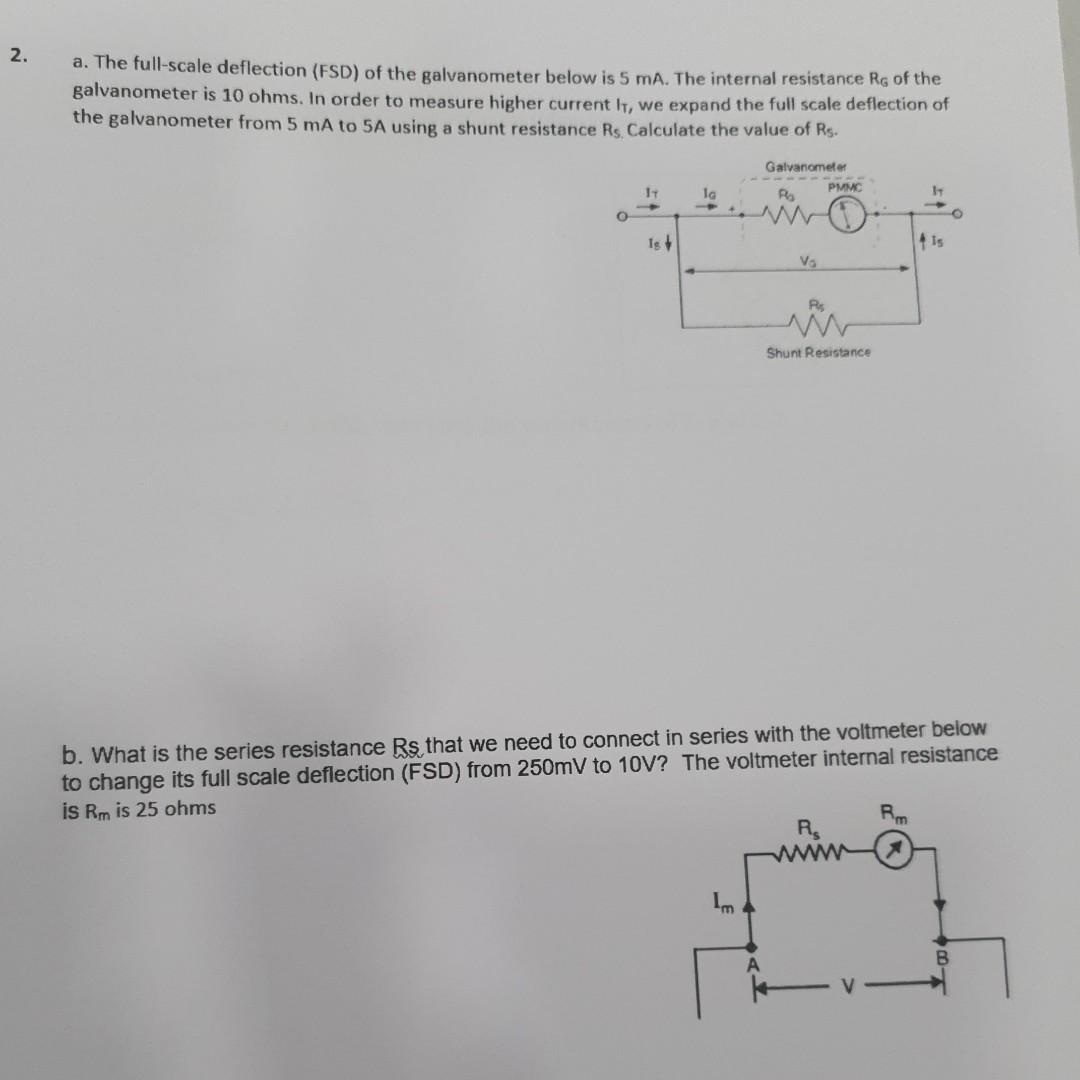 Solved 2. a. The full-scale deflection (FSD) of the | Chegg.com