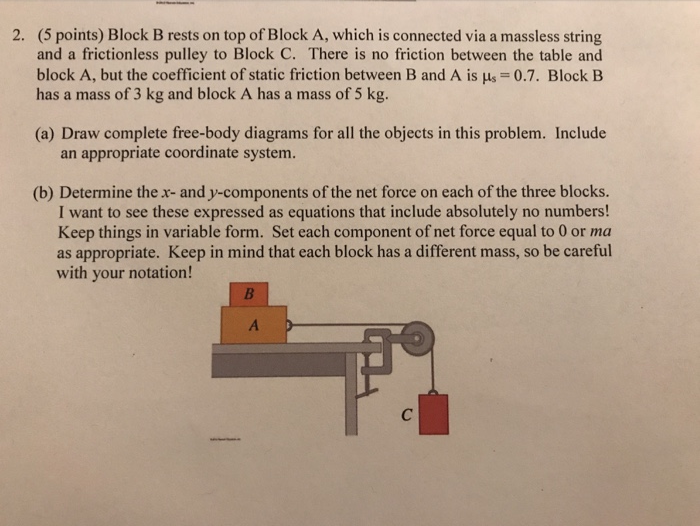 Solved 2. (5 points) Block B rests on top of Block A, which | Chegg.com