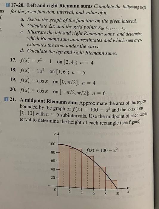 Solved . 1 17-20. Left and right Riemann sums Complete the | Chegg.com