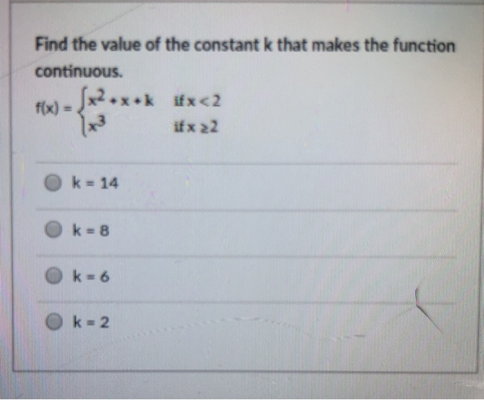 Solved Find the value of the constant k that makes the | Chegg.com