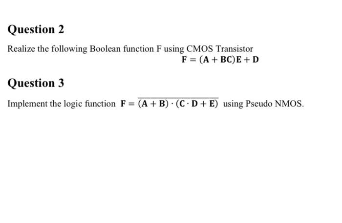 Solved Realize the following Boolean function F using CMOS | Chegg.com