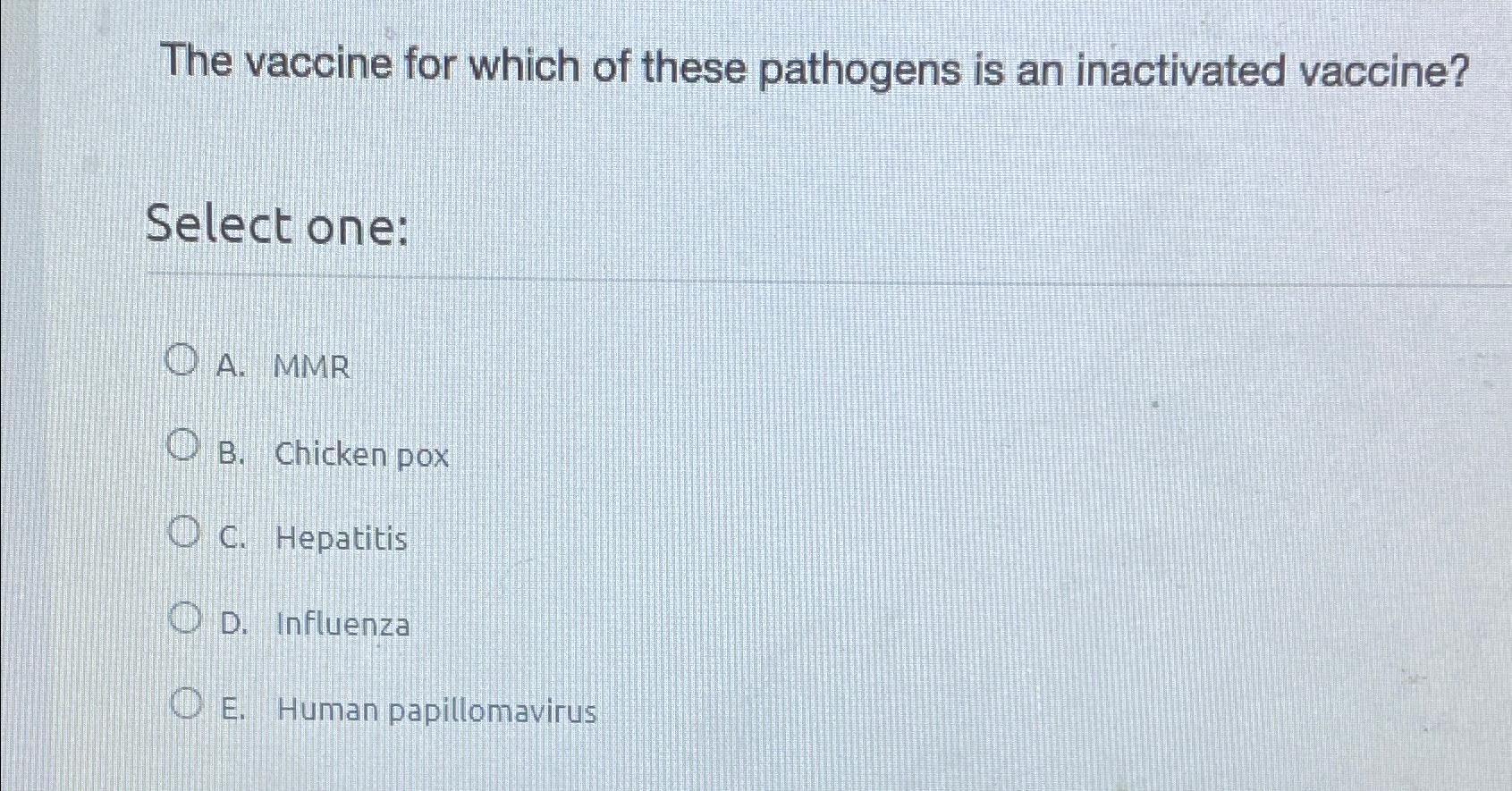 Solved The vaccine for which of these pathogens is an | Chegg.com