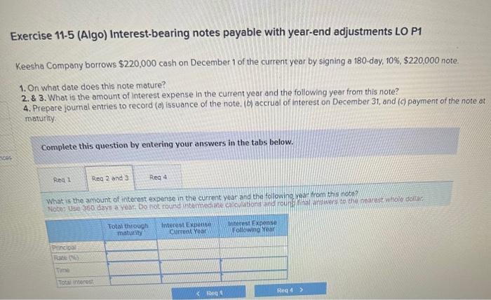 Solved Exercise 11-5 (Algo) Interest-bearing notes payable | Chegg.com