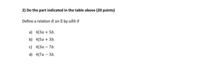Solved 2) Do the part indicated in the table above ( 20 | Chegg.com