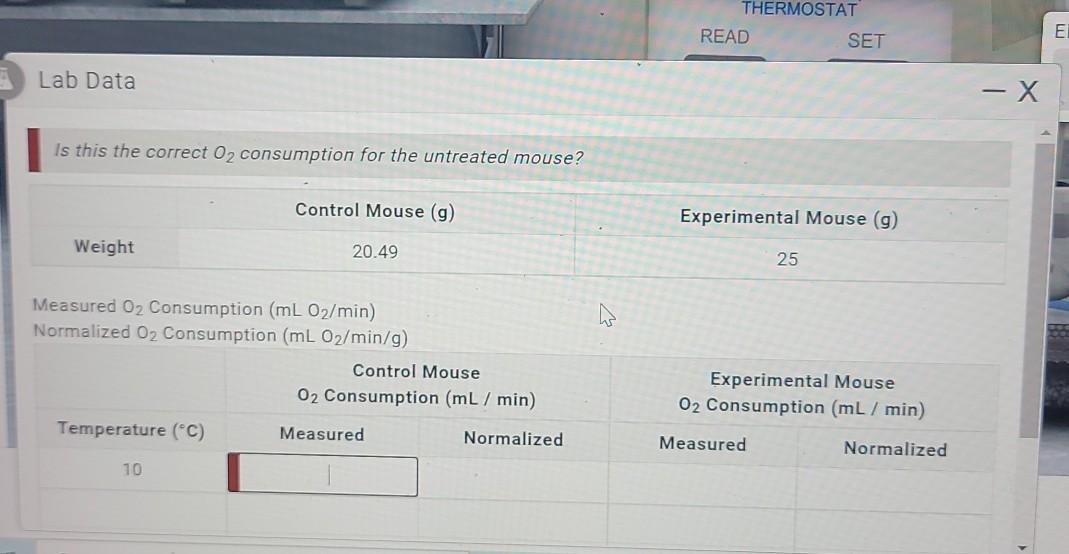 THERMOSTAT READ SET E Lab Data -X Is this the correct | Chegg.com