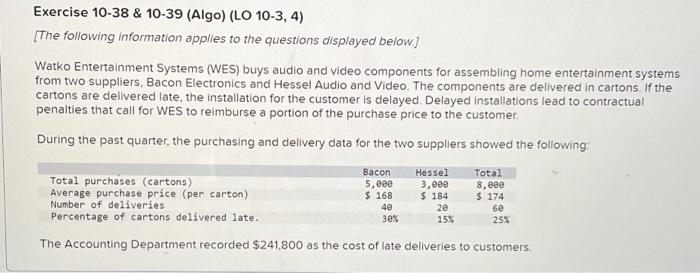 Solved Exercise 10-38 \& 10-39 (Algo) (LO 10-3,4) [The | Chegg.com