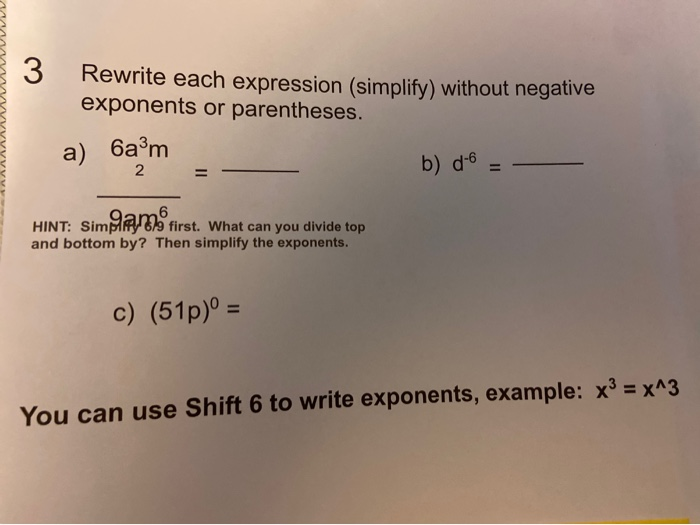 Solved Rewrite each expression (simplify) without negative | Chegg.com
