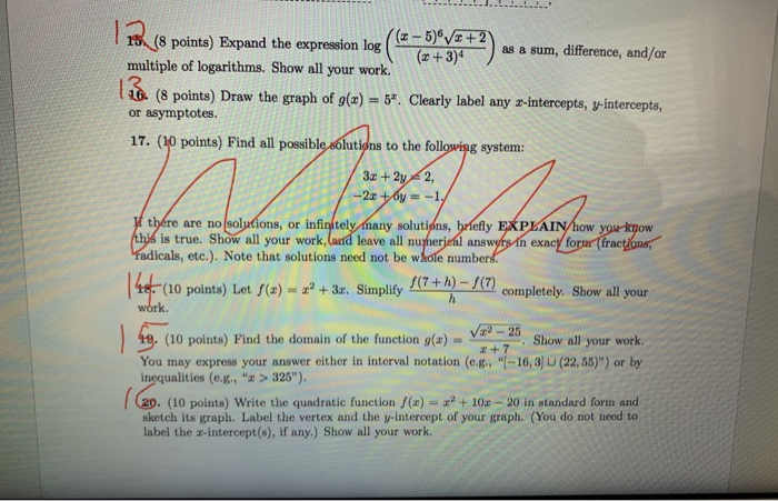 Solved 13 (- 5) ++2 (8 points) Expand the expression log | Chegg.com