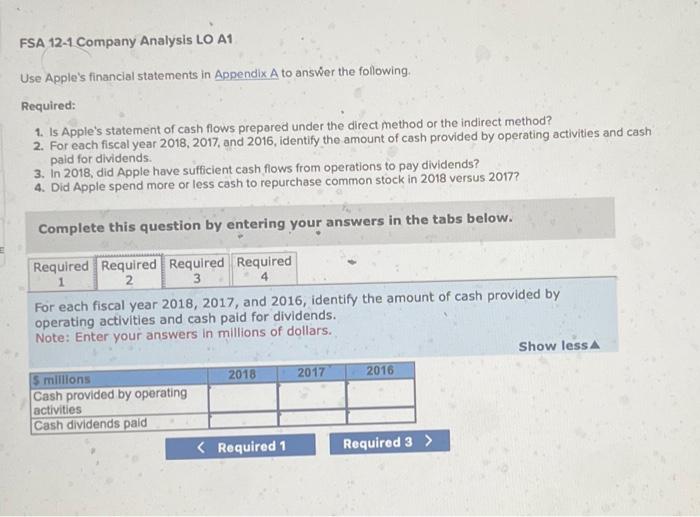 FSA 12-1 Company Analysis LO A1 Use Apple's financial | Chegg.com