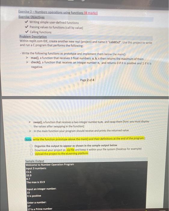 Solved Exercise 2 Numbers Operations Using Functions 4 Chegg