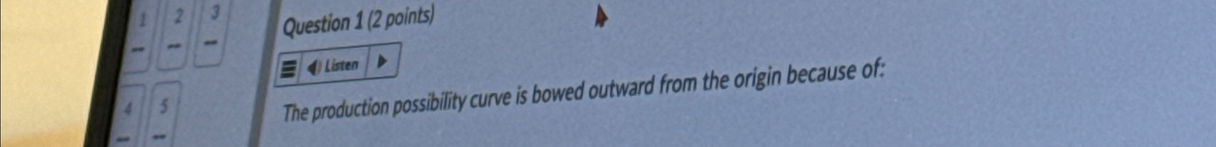 Solved Question 1 (2 ﻿points)The production possibility | Chegg.com
