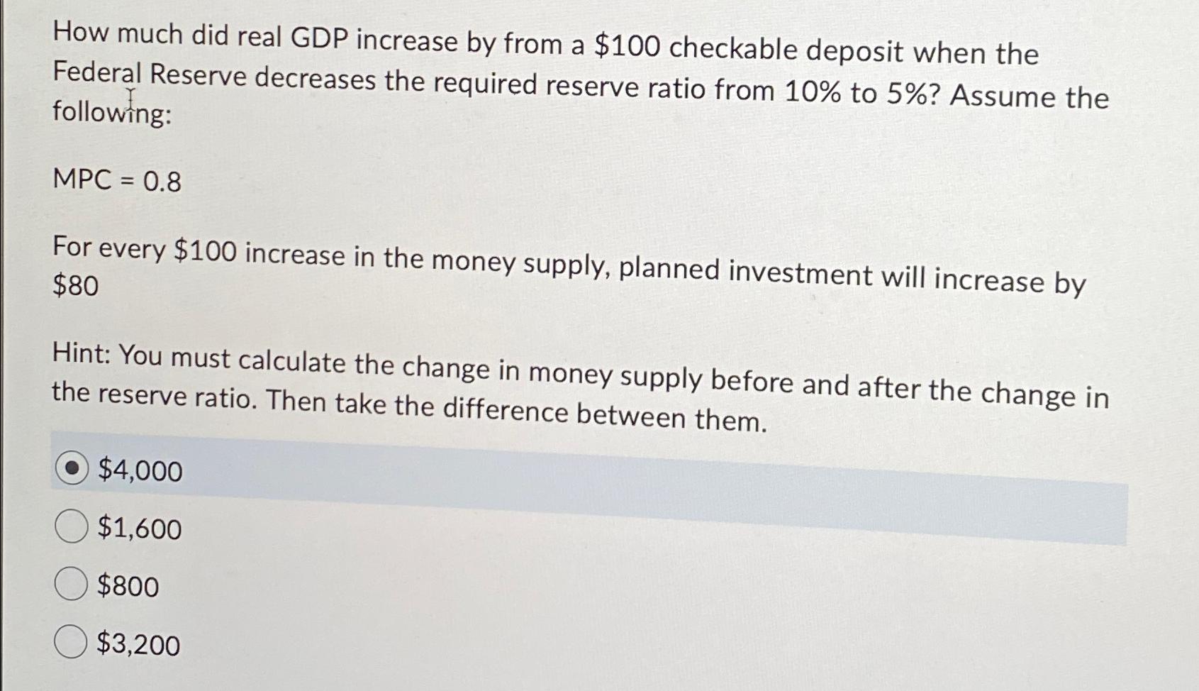 Solved How much did real GDP increase by from a $100 | Chegg.com