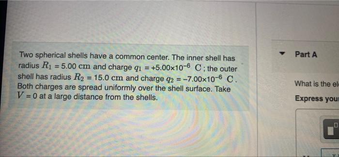 Solved Two spherical shells have a common center. The inner | Chegg.com