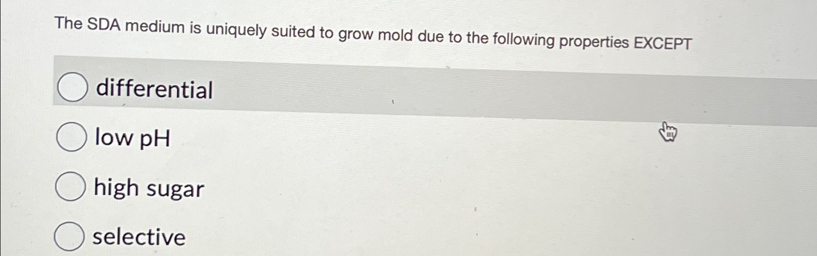 Solved The SDA medium is uniquely suited to grow mold due to | Chegg.com