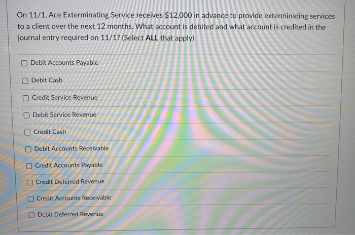 Solved On 11/1, Ace Exterminating Service receives $12,000 | Chegg.com
