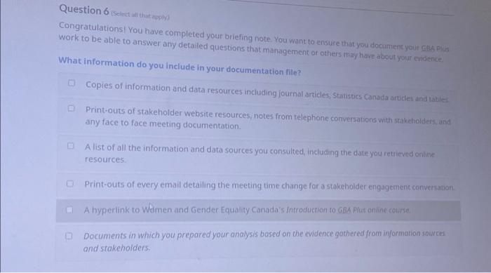 Question 6 (Select all that apply.) Congratulations! | Chegg.com