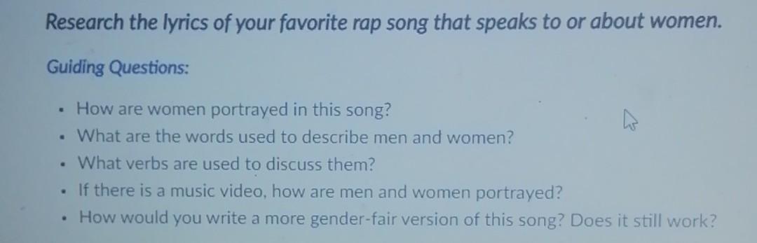 Solved Research the lyrics of your favorite rap song that | Chegg.com