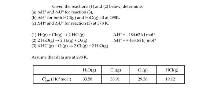 Solved Given the reactions (1) and (2) below, determine: (a) | Chegg.com