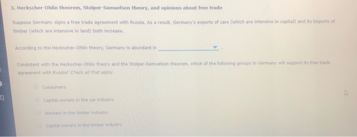 Solved 3. Heckscher-Ohlin theorem, Stolper-Samuelson theory, | Chegg.com