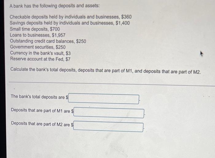 Solved A bank has the following deposits and assets: | Chegg.com