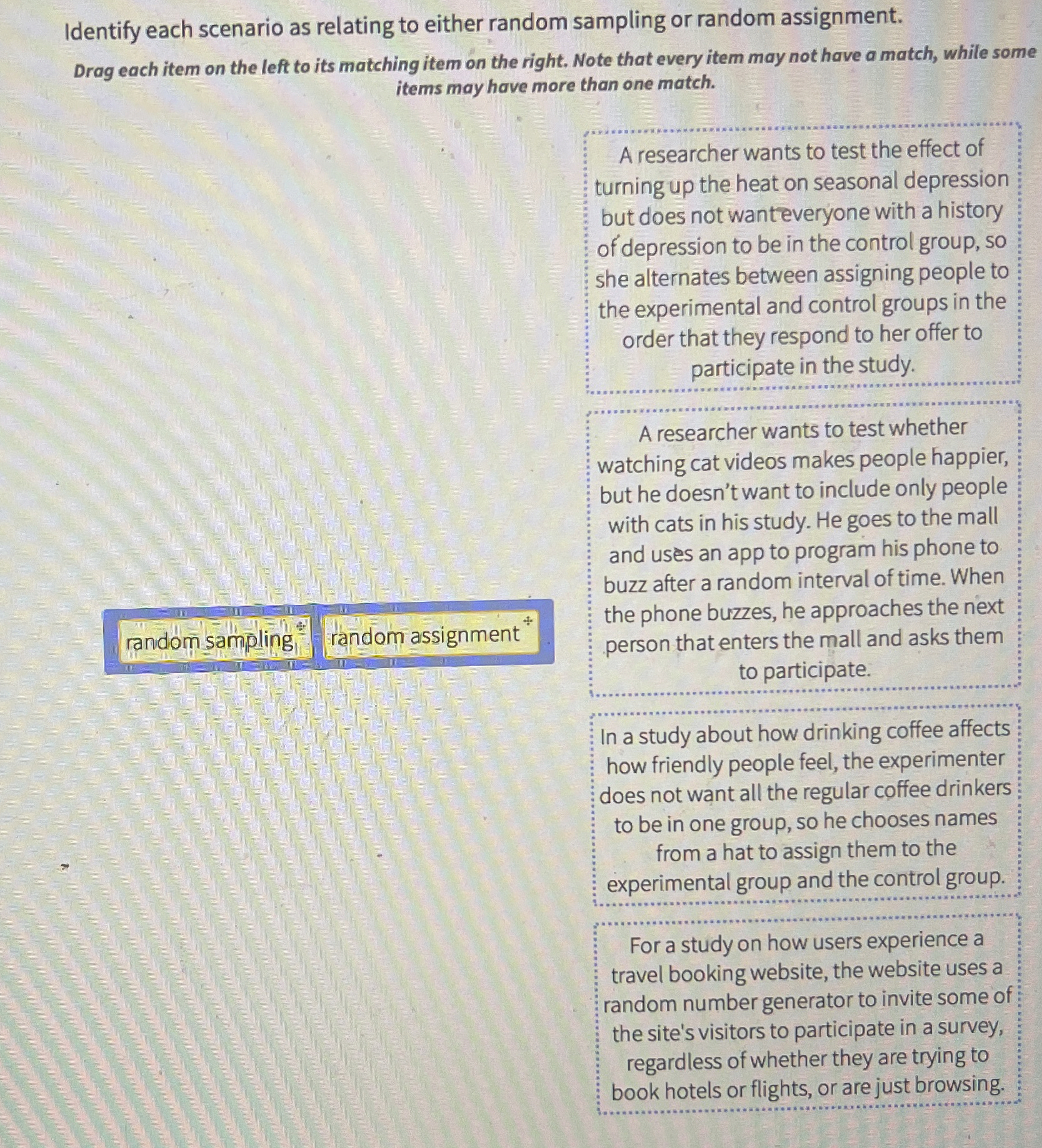 Solved Identify each scenario as relating to either random | Chegg.com
