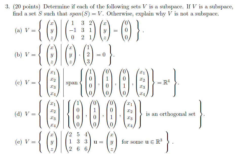 Solved (20 ﻿points) ﻿Determine if each of the following sets | Chegg.com