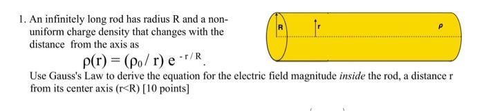 Solved 1. An infinitely long rod has radius R and a | Chegg.com