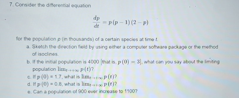 Solved Consider the differential equationdpdt=p(p-1)(2-p)for | Chegg.com
