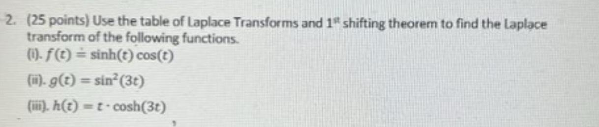Solved (25 ﻿points) ﻿Use the table of Laplace Transforms and | Chegg.com