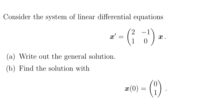 Solved Consider the system of linear differential | Chegg.com