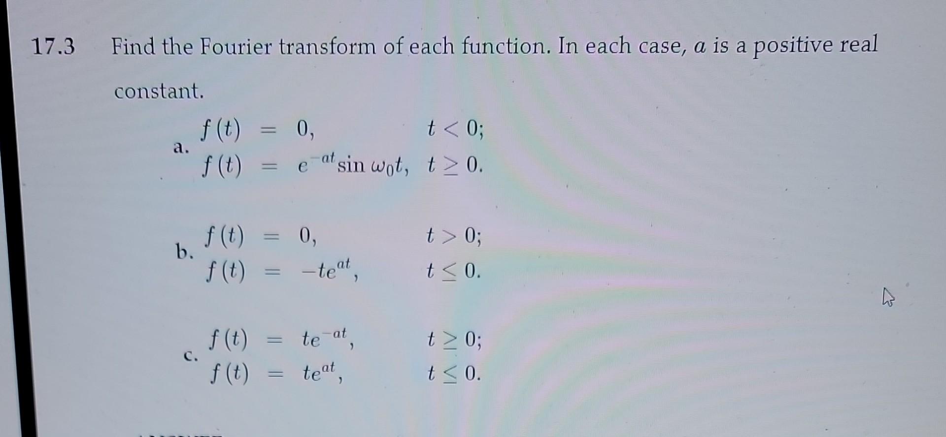 Solved 7.3 Find the Fourier transform of each function. In | Chegg.com