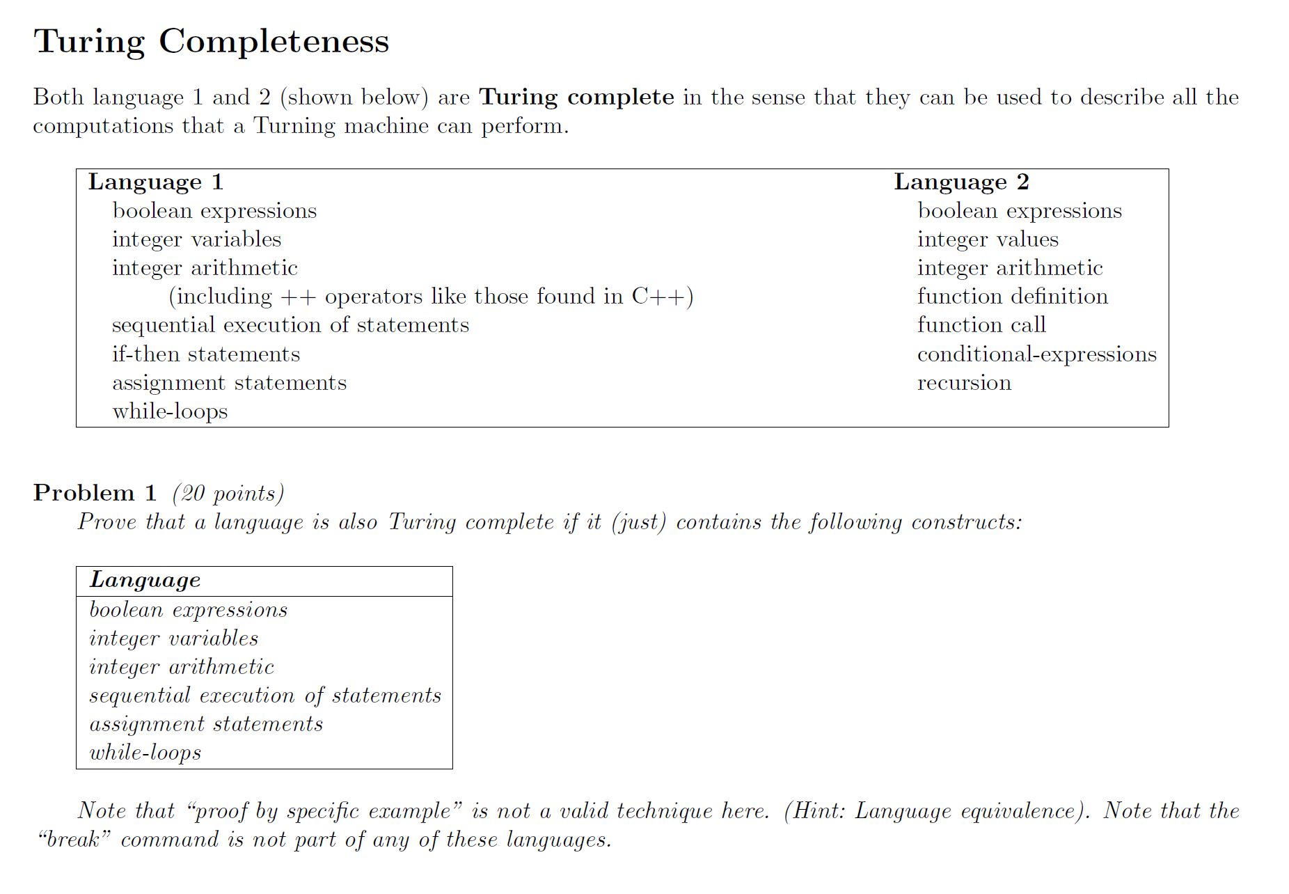 Solved Turing CompletenessBoth language 1 ﻿and 2 (shown | Chegg.com
