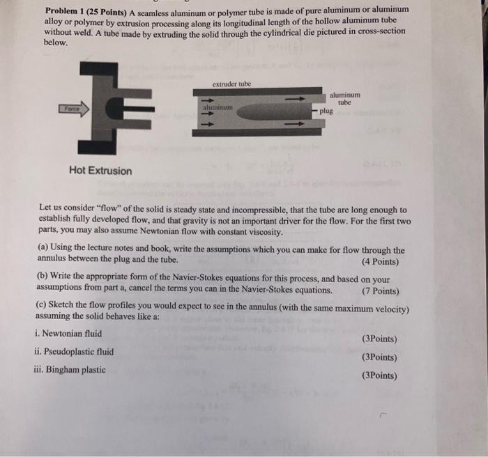 Solved Problem 1 (25 Points) A seamless aluminum or polymer | Chegg.com
