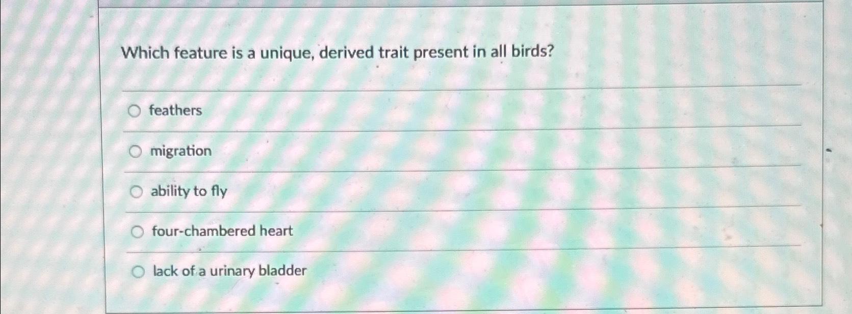 Solved Which feature is a unique, derived trait present in | Chegg.com