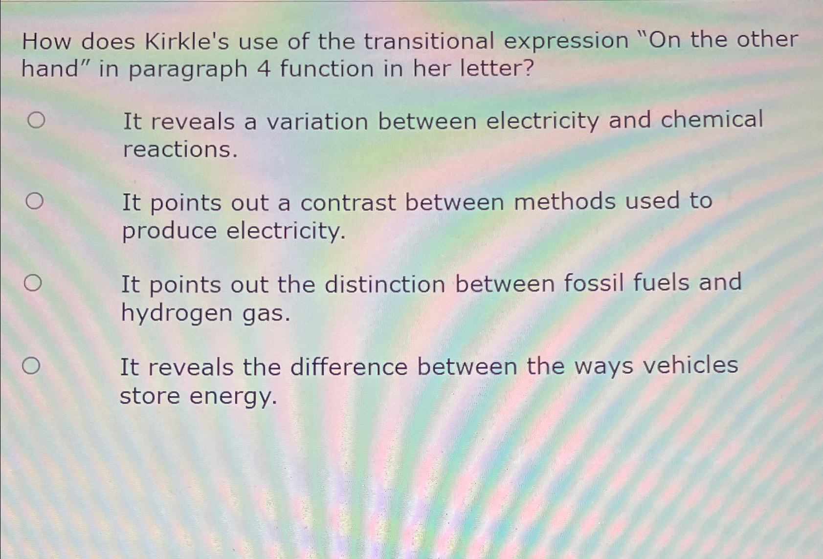 Solved How does Kirkle's use of the transitional expression | Chegg.com