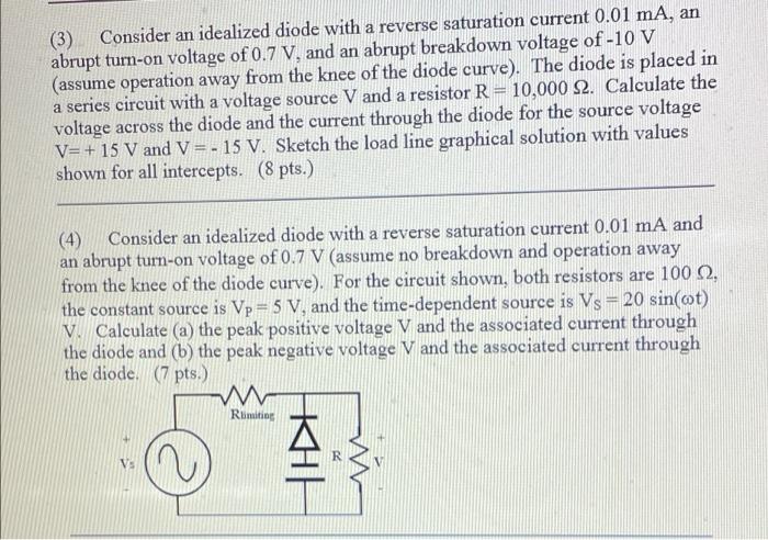 Solved (3) Consider an idealized diode with a reverse | Chegg.com