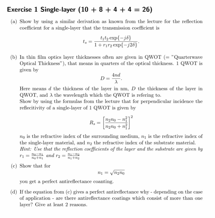 Exercise 1 Single-layer (10 + 8 + 4 + 4 = 26) (a) | Chegg.com