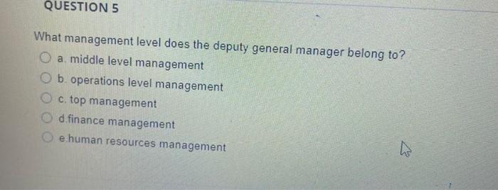 Solved What management level does the deputy general manager | Chegg.com