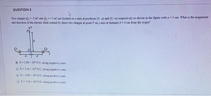 Solved QUESTION 3 Two charges Q,-. 5C and Q,- +5 nC are | Chegg.com