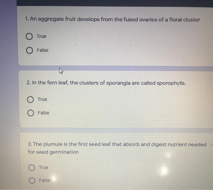 Solved 1. An aggregate fruit develops from the fused ovaries | Chegg.com
